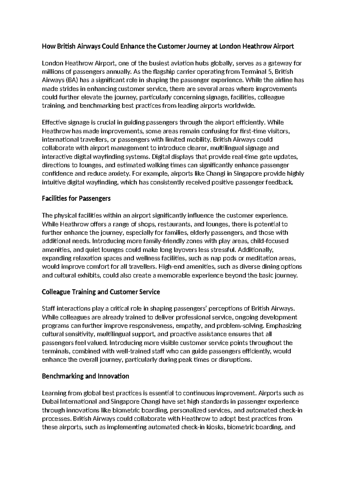 Enhancing Customer Experience: British Airways at LHR Airport - Studocu