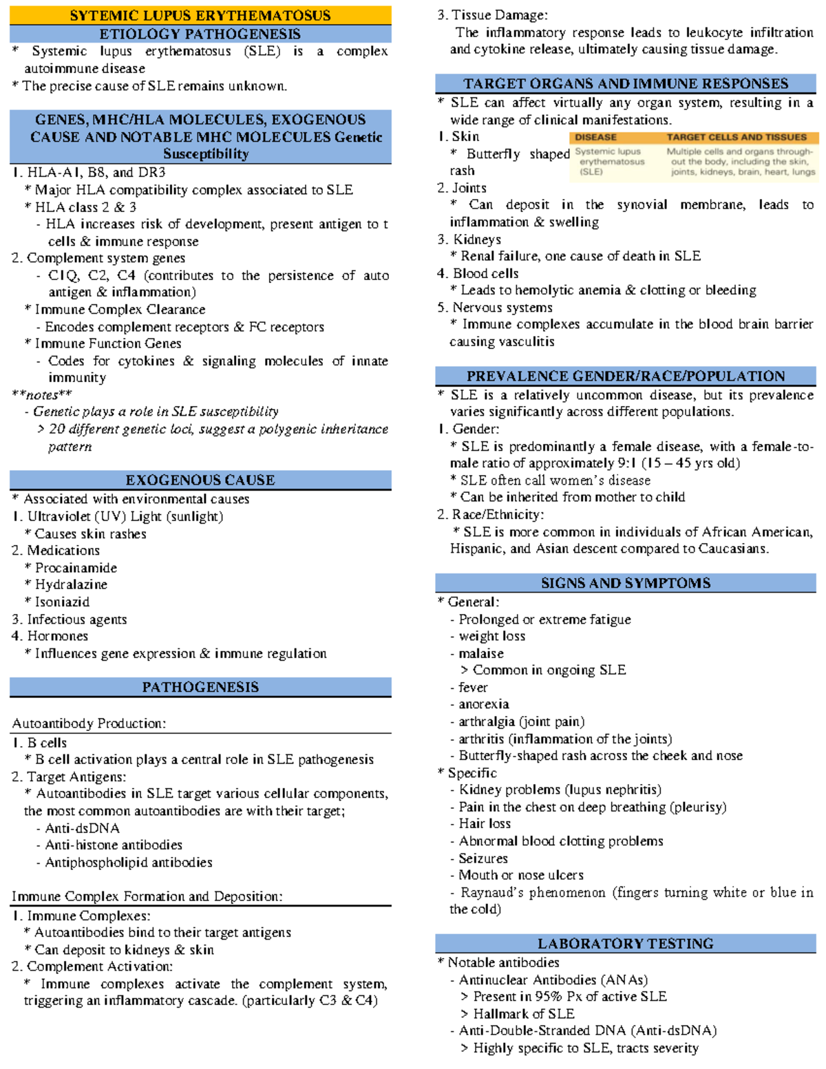 IS 6-Topic Immunosero Notes: Systemic Lupus Erythematosus & More - Studocu