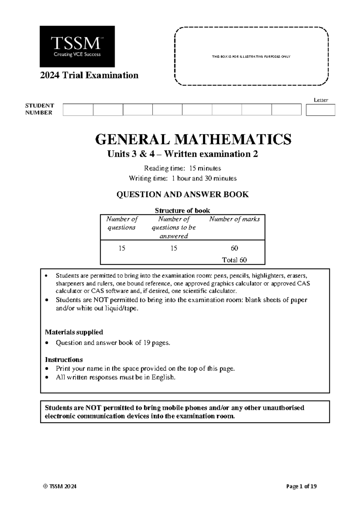 General Maths 2024 Units 3&4 Trial Exam 2 - Question & Answer Book ...