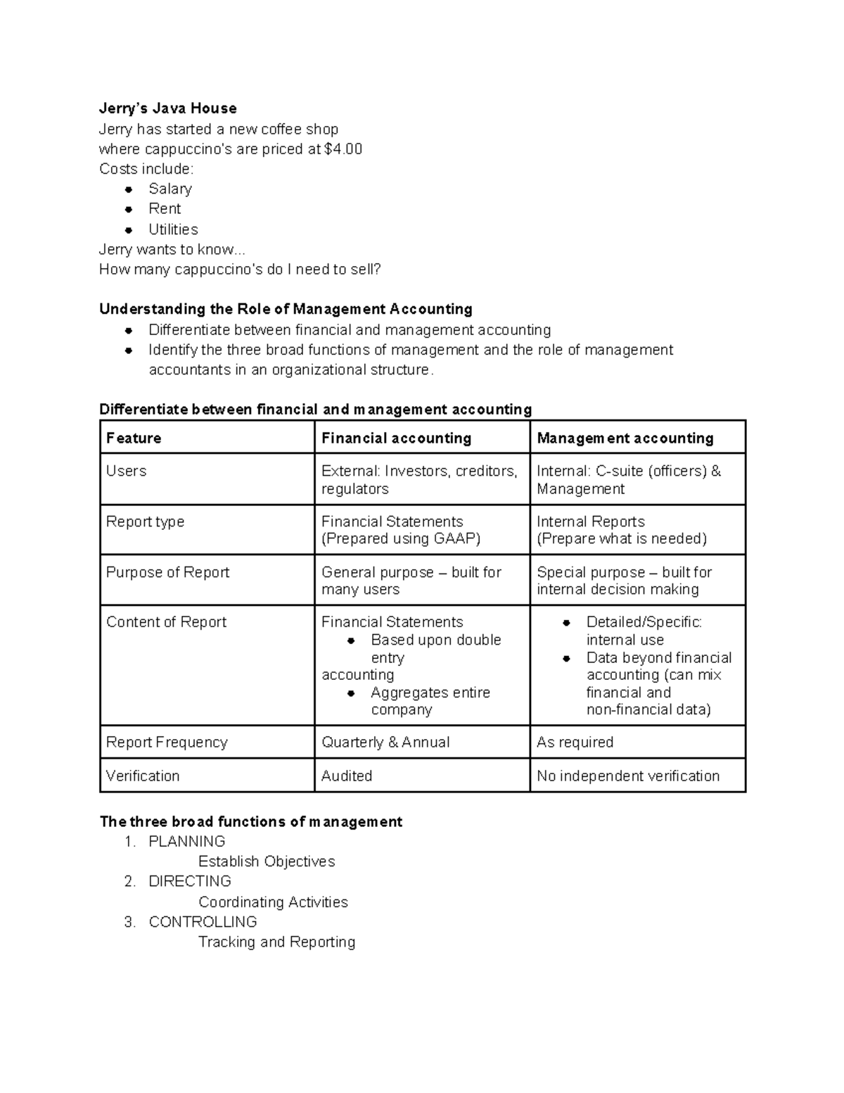 Management Accounting Insights for Java House (Lecture #5) - Studocu
