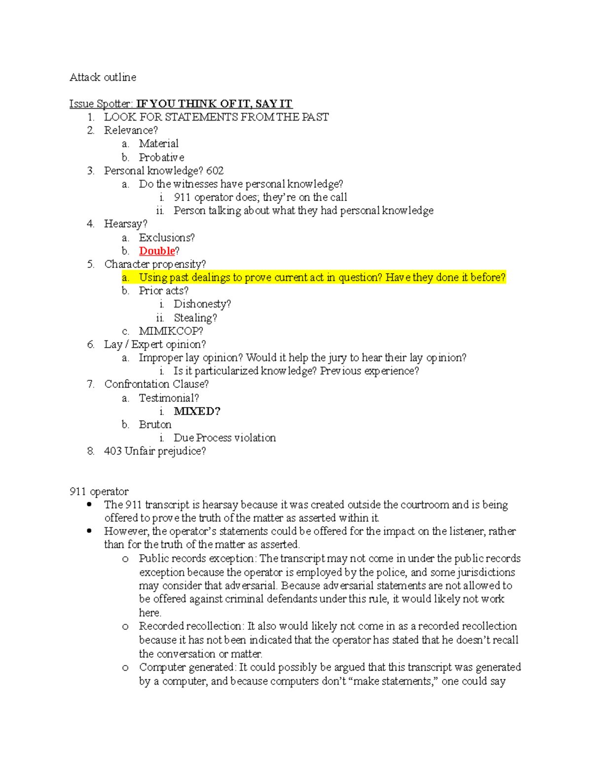 Evidence Attack Outline: Key Issues & Strategies for Legal Analysis ...