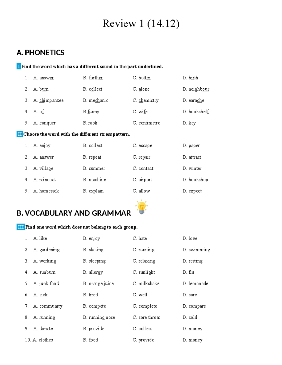 Phonetics I Review (Grade 7) - Different Sounds & Stress Patterns - Studocu