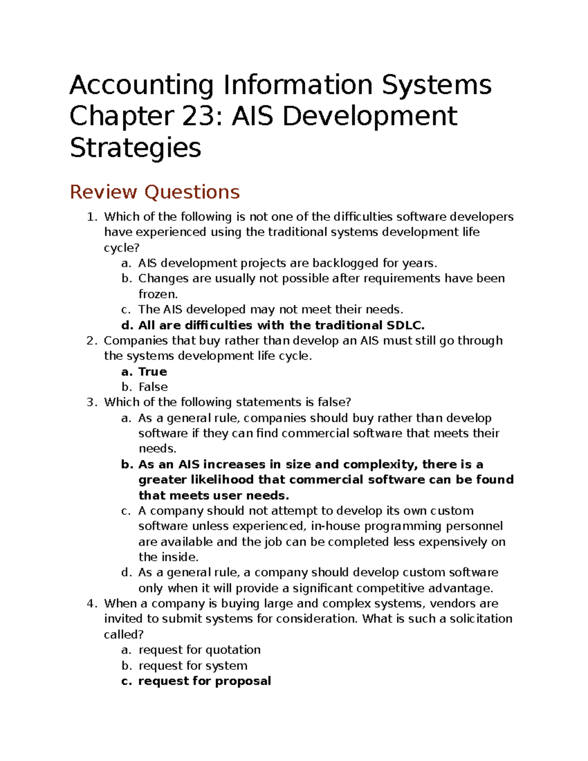 Accounting Information Systems (AIS) Chapter 23: Development Strategies ...