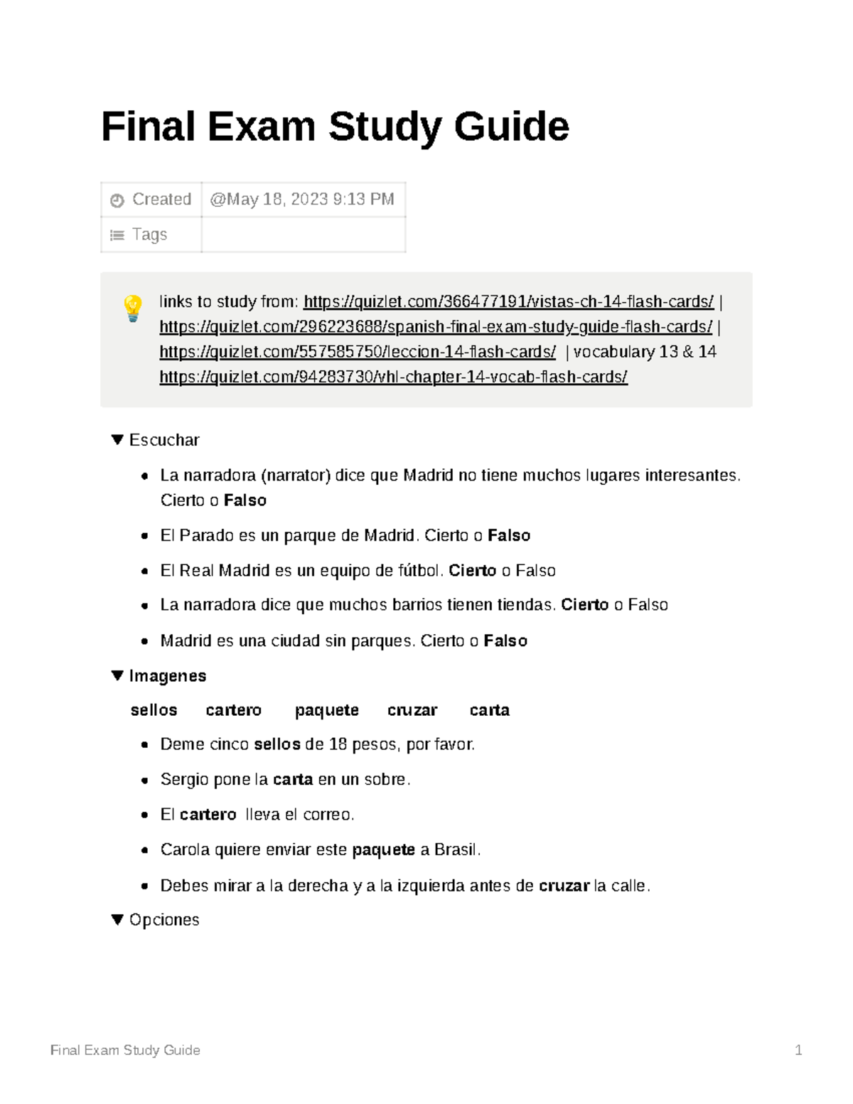 Final Exam Study Guide for Spanish (SPAN 101) - Studocu