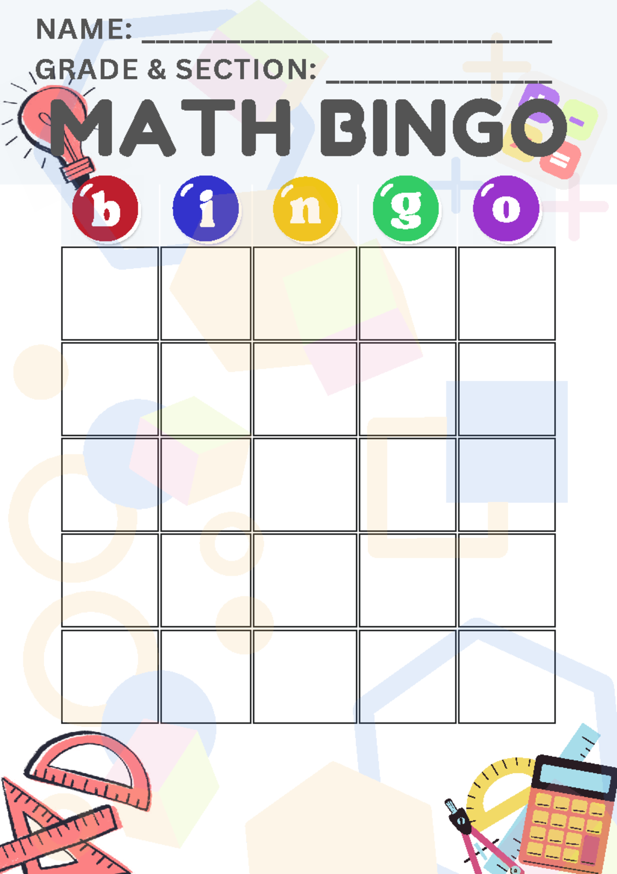 MATH BINGO Activity Worksheet for Engaging Learning (2025) - Studocu