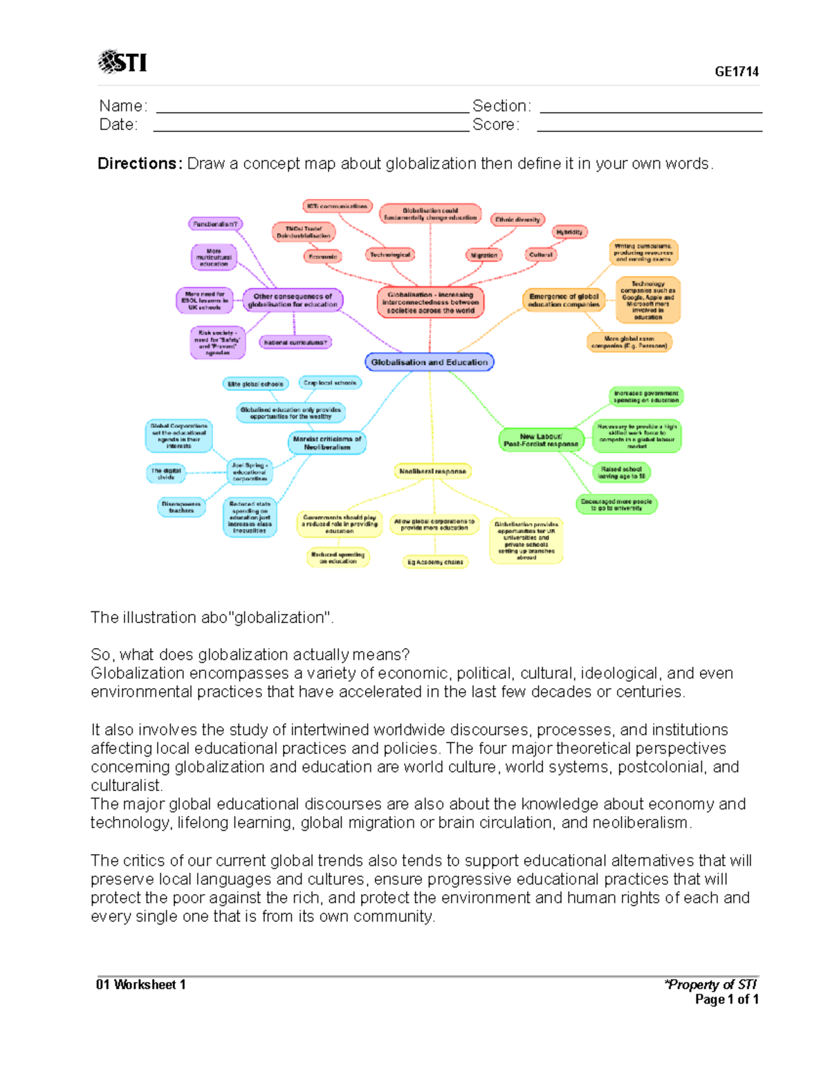 01 Worksheet 1: Exploring Globalization Concepts and Definitions - Studocu