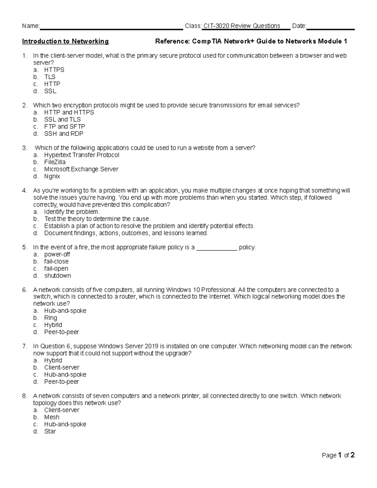 CIT-3020 Module 1 Review Questions on Networking Concepts - Studocu