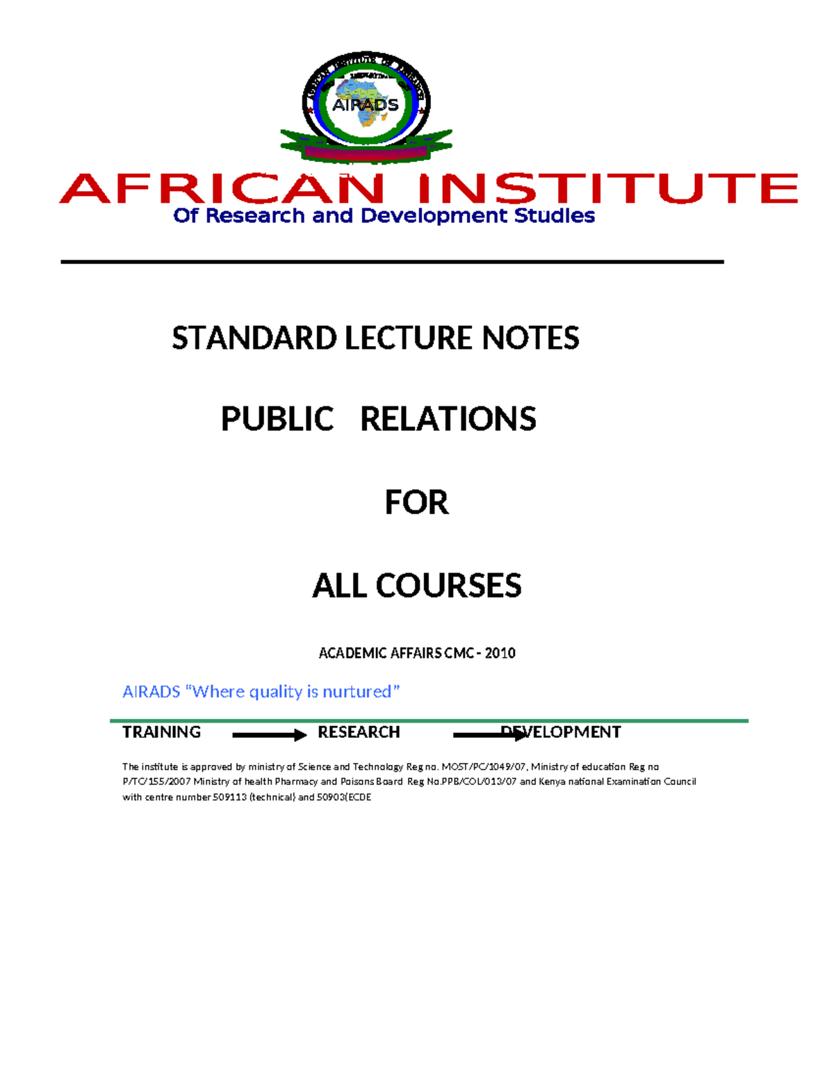 Public Relations Standard Lecture Notes for All Courses - 2010 - Studocu