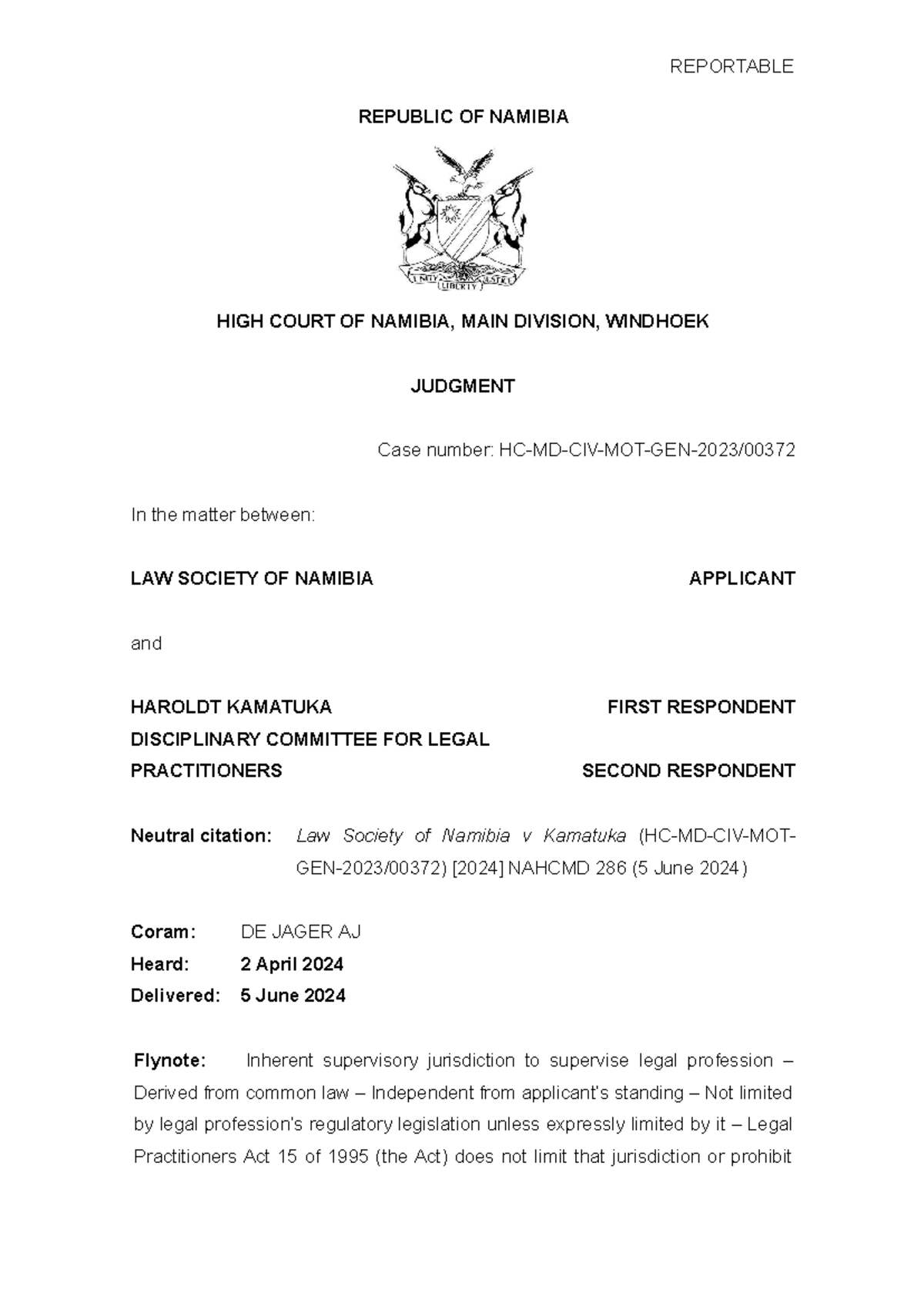 Law Society of Namibia v Kamatuka: Disciplinary Proceedings Overview ...