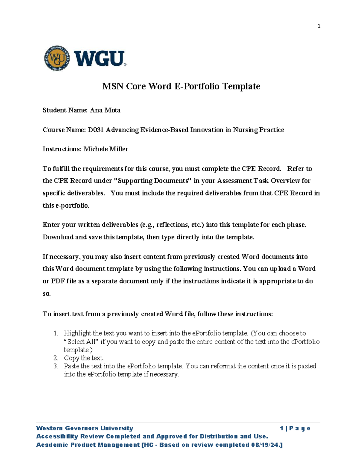 D031 E-Portfolio: Advancing Innovation in Nursing Practice - Studocu