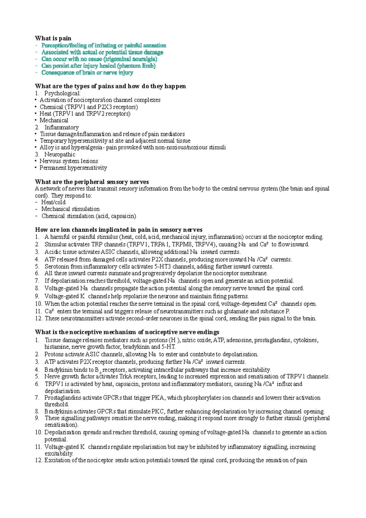 Pain Pathways - Notes (Course Code: PHS 101) - Studocu