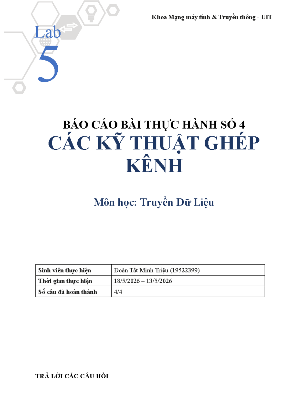 Báo Cáo Thực Hành Lab 4 - Kỹ Thuật Ghép Kênh Môn Truyền Dữ Liệu - Studocu