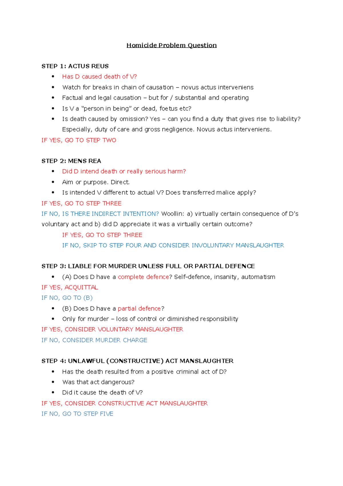 Homicide Law Problem Question Flowchart: Step-by-Step Guide - Studocu