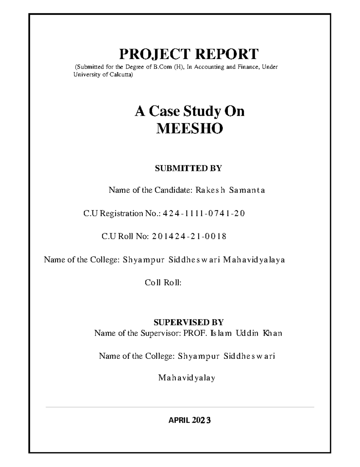 B.Com (H) Project Report: A Case Study on Meesho E-Commerce - Studocu