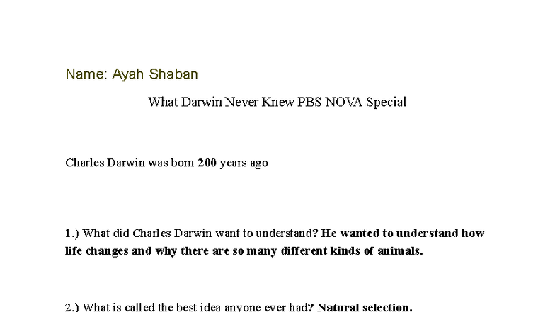 BIO101: What Darwin Never Knew - PBS NOVA Special Summary - Studocu