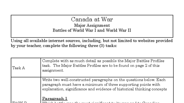 Canada at War: Major Assignment on WWI & WWII Battles (2025) - Studocu