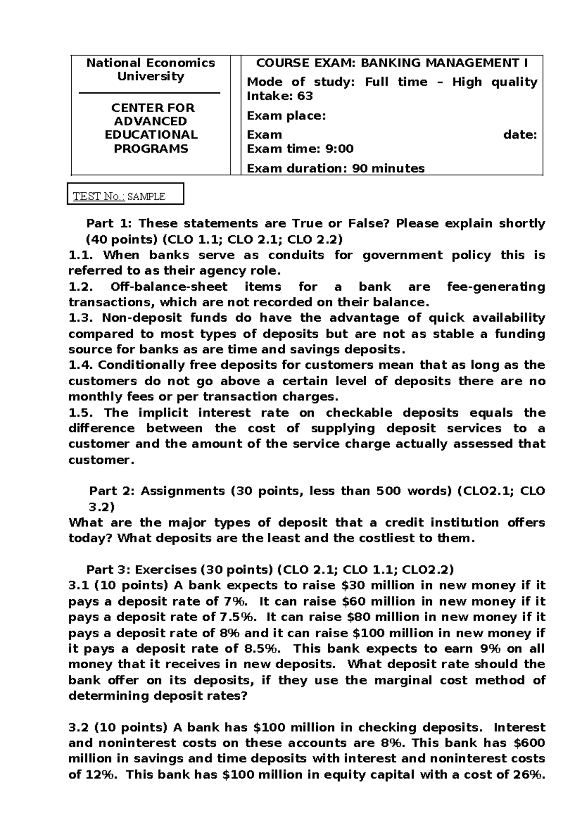 Commercial Banking 1 - Final Exam Sample Questions and Answers - Studocu