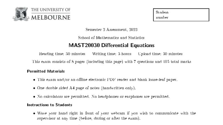Mast20030 Differential Equations Final Exam Semester 2 2022 Studocu