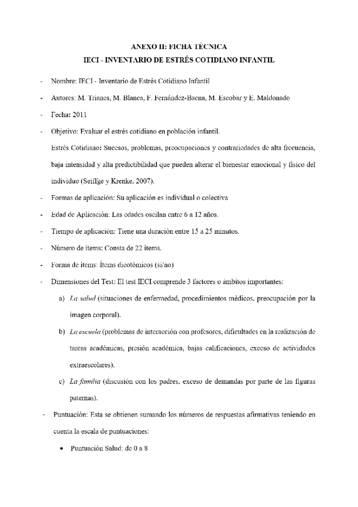 IECI 2011: Inventario de Estrés Cotidiano Infantil - Ficha Técnica ...