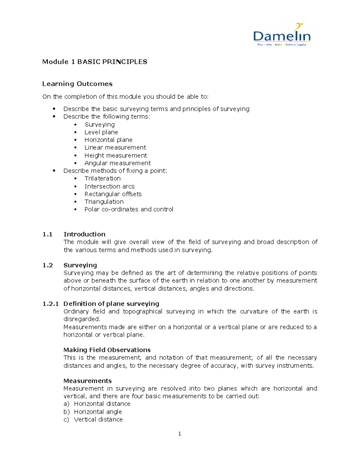 Surveying Basics: Key Principles and Methods in Module 1 - Studocu