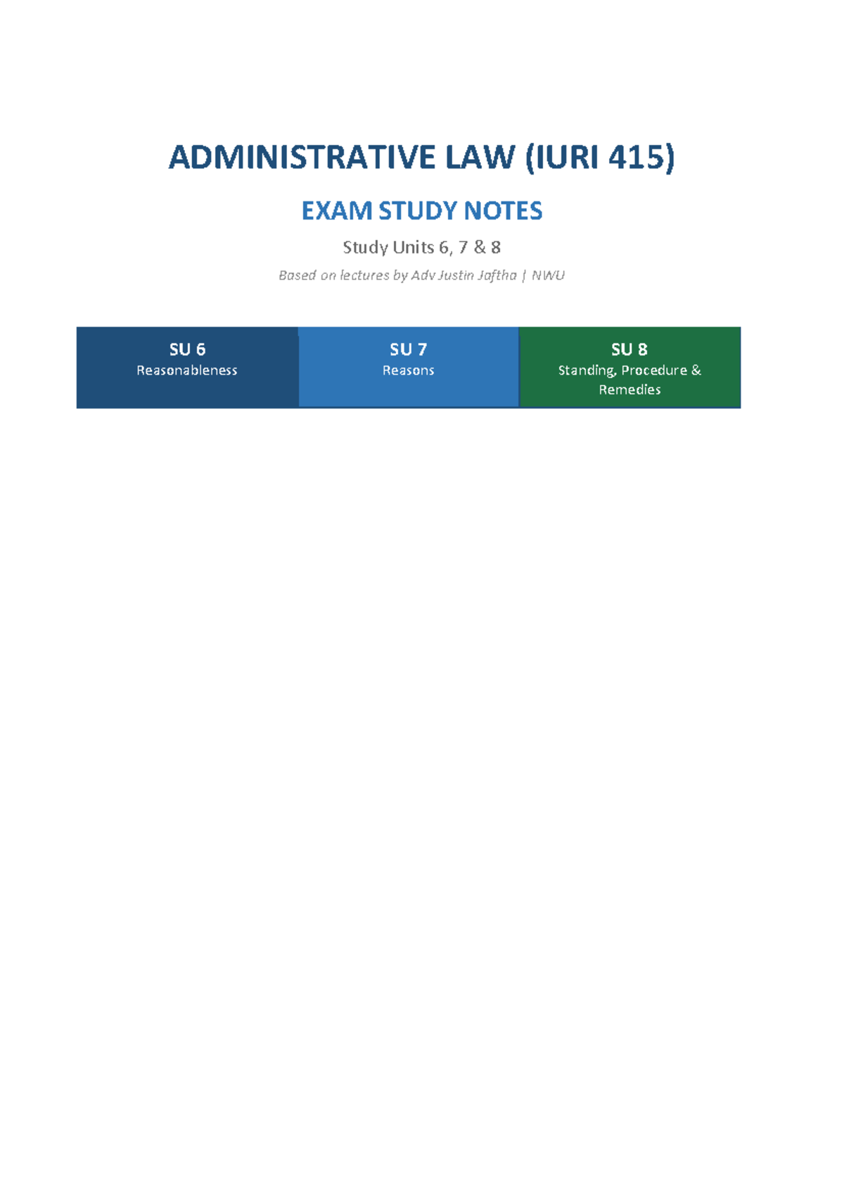 ADMINISTRATIVE LAW (IURI 415) EXAM STUDY NOTES: SU 6, 7 & 8 Summary ...