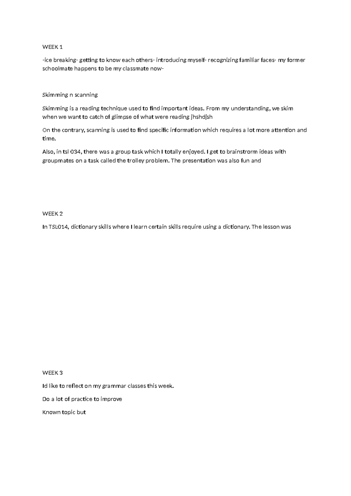 Reflective Journal Assignment - WEEK 1 -ice breaking- getting to know ...