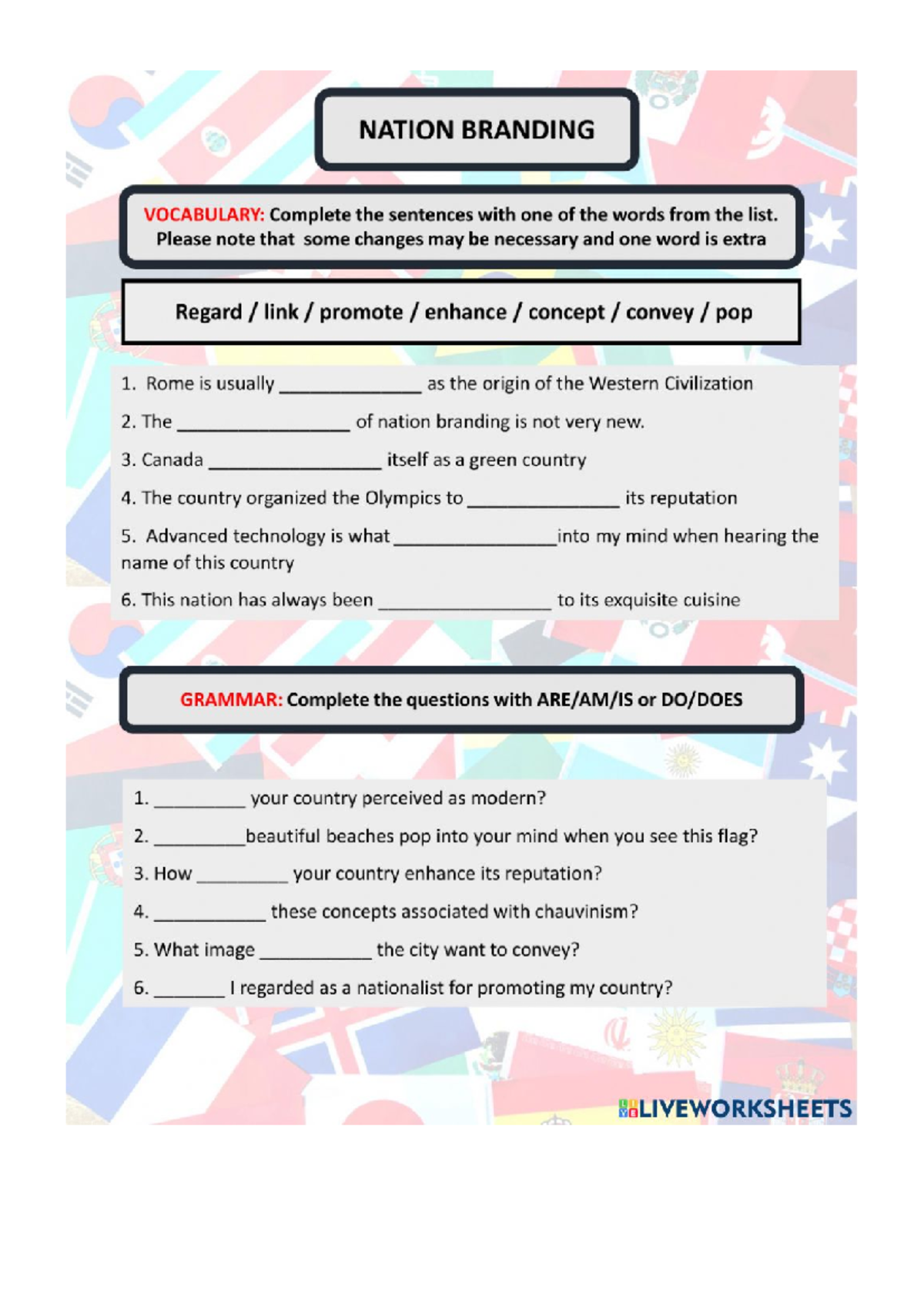 Nation Branding Vocabulary Task - Fill in the Blanks Exercise - Studocu