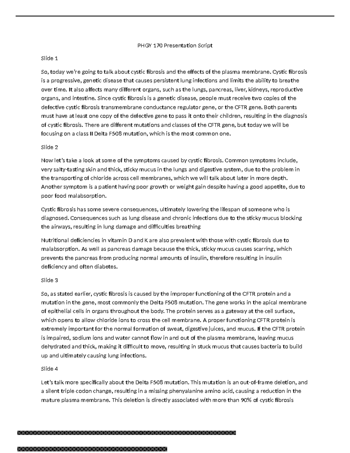 PHGY 170 Cystic Fibrosis Presentation Script: Mechanisms & Treatments ...