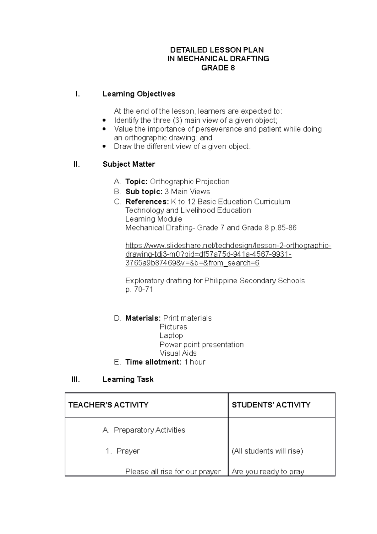 Detailed-lesson-plan - DETAILED LESSON PLAN IN MECHANICAL DRAFTING ...