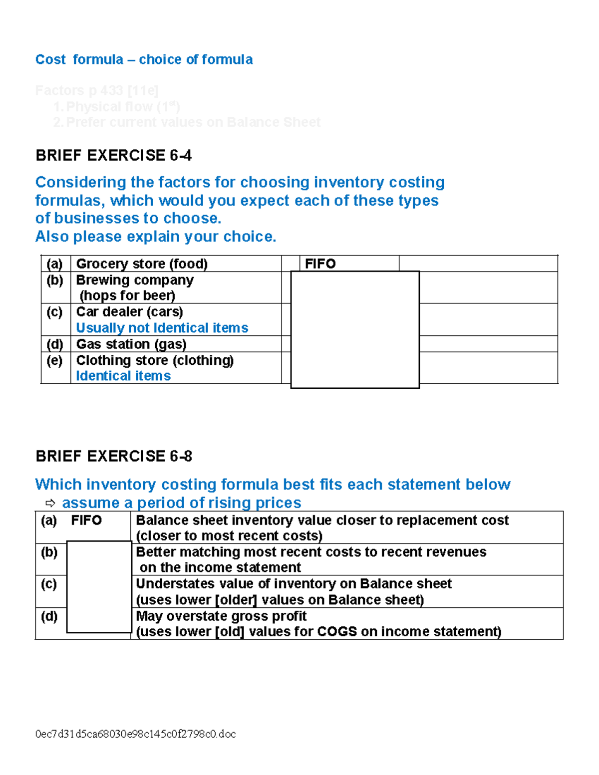 Cost Formula Selection for Inventory: Factors & Business Types (Ch8 ACC ...