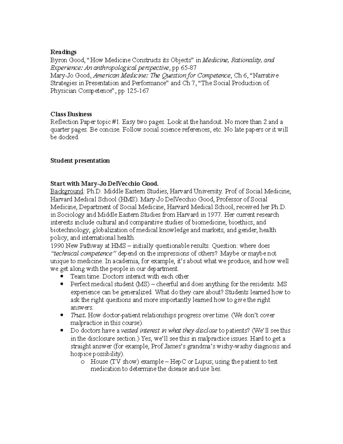 Bioethics Lecture Notes 3: Exploring Medicine and Competence - Studocu