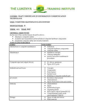 Computer support and maintenance lecture notes - Computer Lab Manager ...