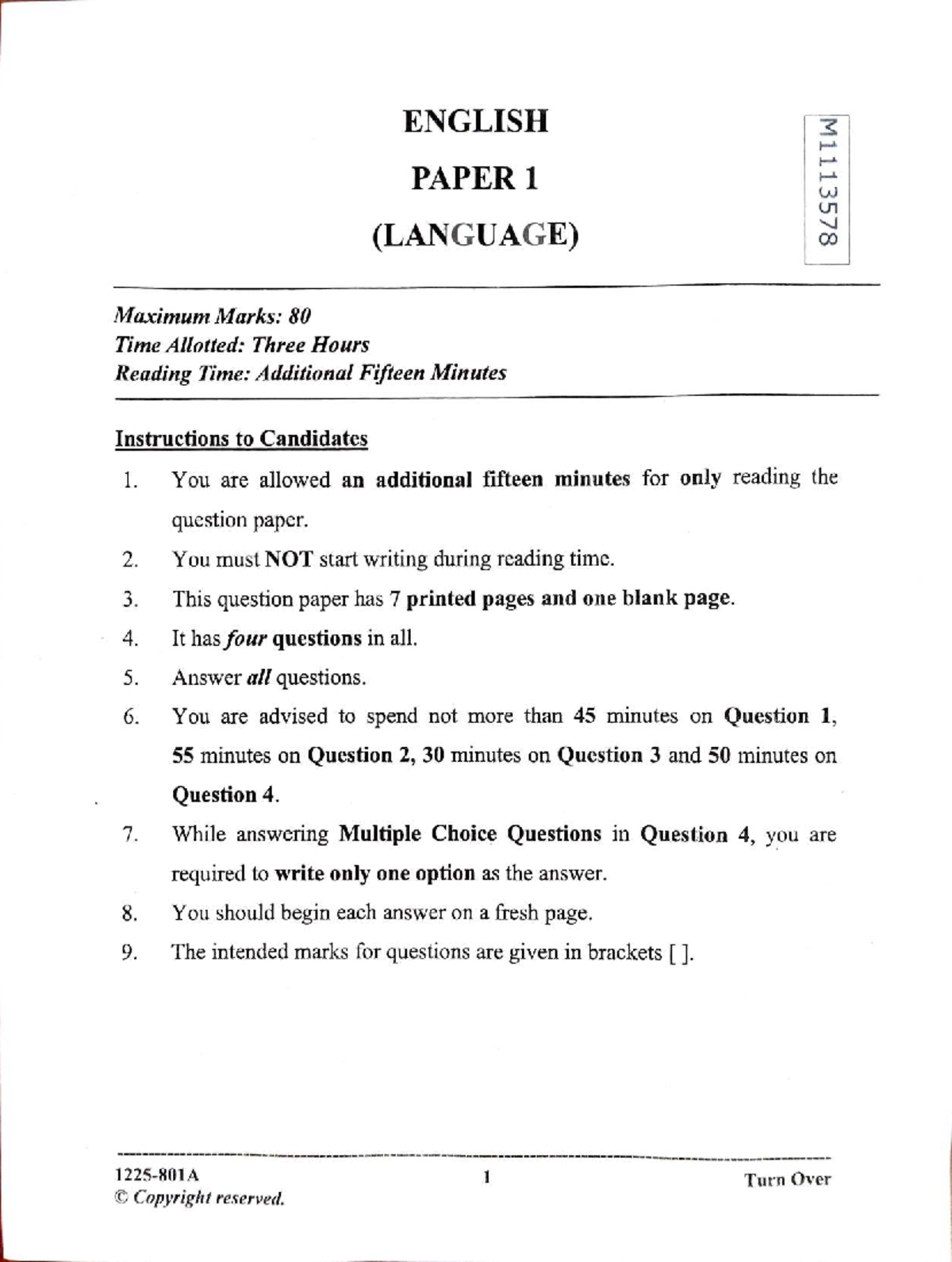 ISC Class 12 English Language Paper 1 Question Paper 2025 - Studocu