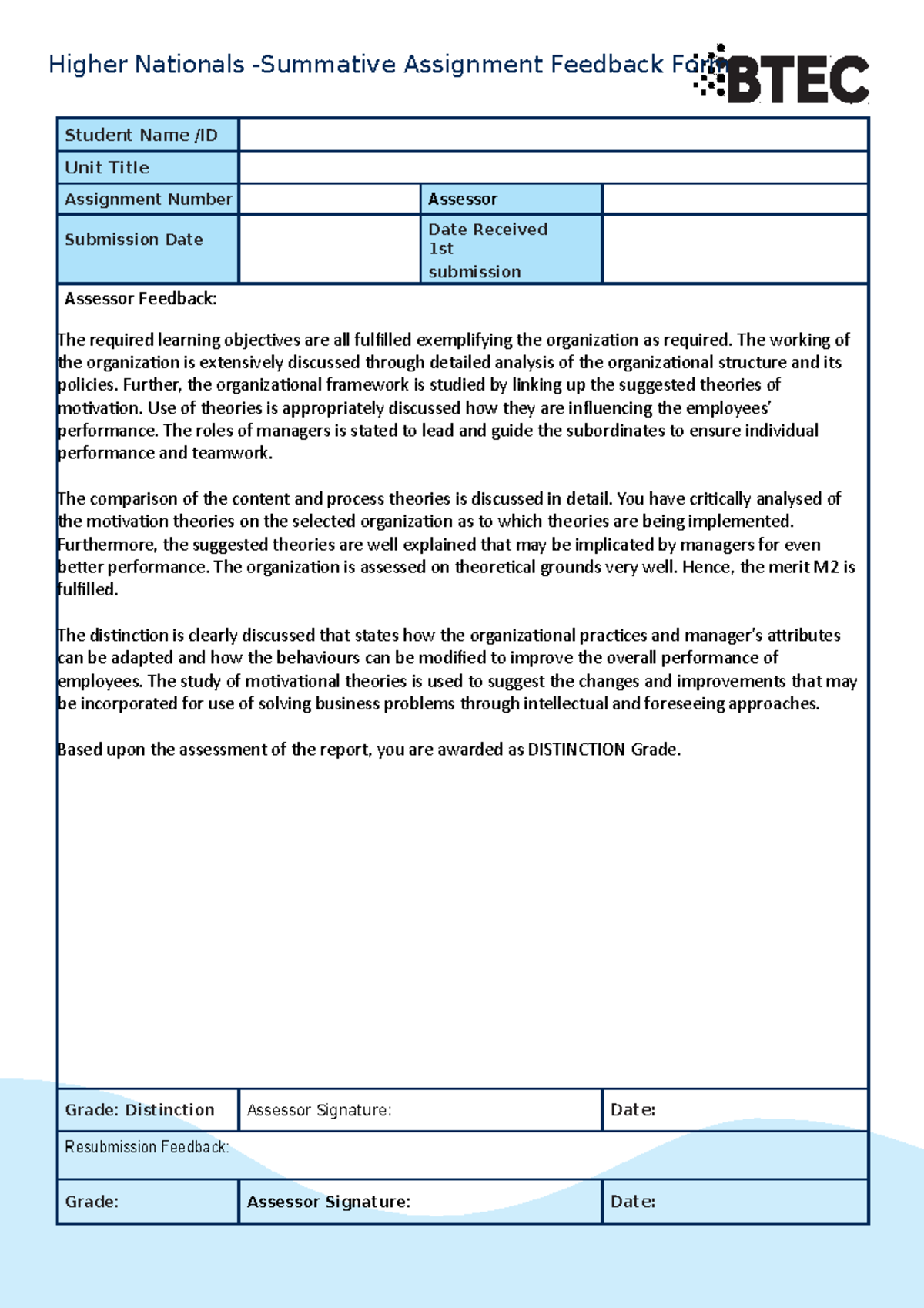 Template Assessor feedback for level 4-5 - Higher Nationals -Summative ...