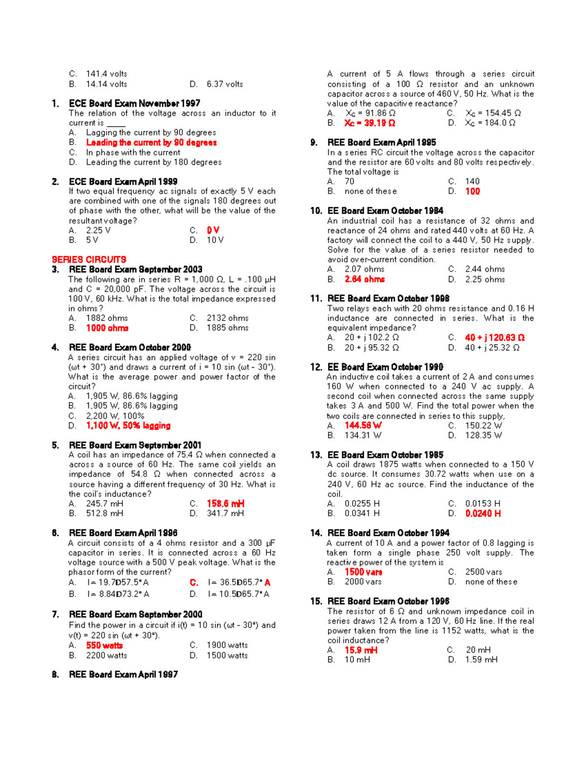 AC Circuits: ECE Board Exam Review and Practice Questions - Studocu