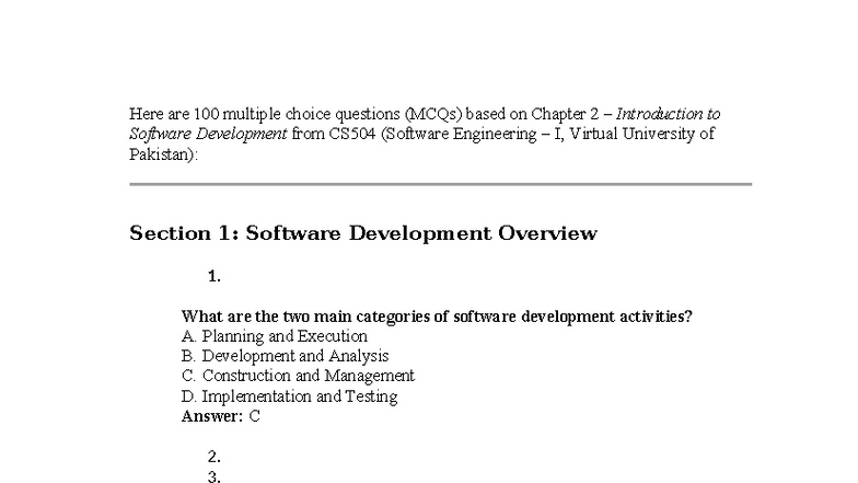 CS504 Final Exam MCQs: Chapter 2 - Introduction to Software Development ...