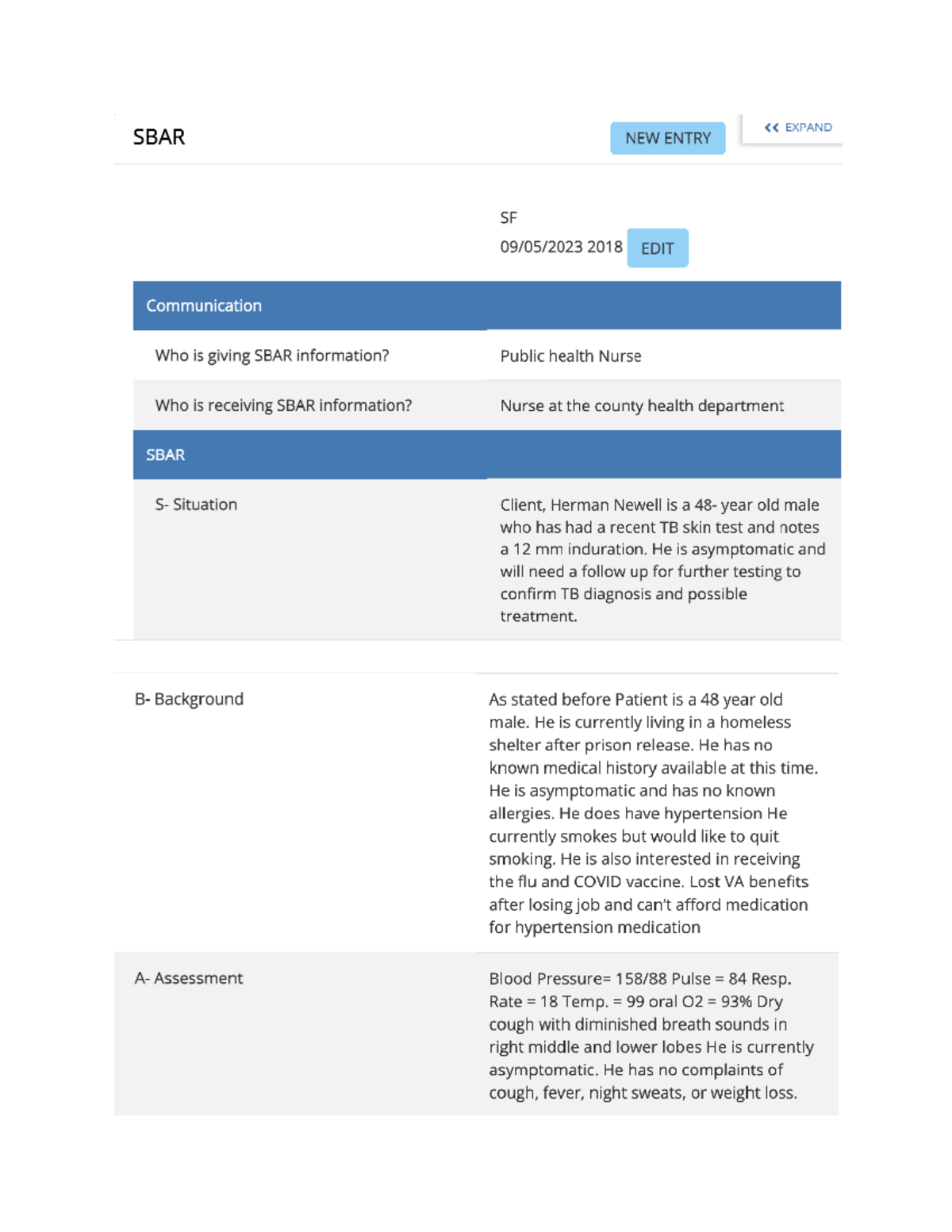 Herman Newell SBAR - SBAR Example - NUR 418 - Studocu