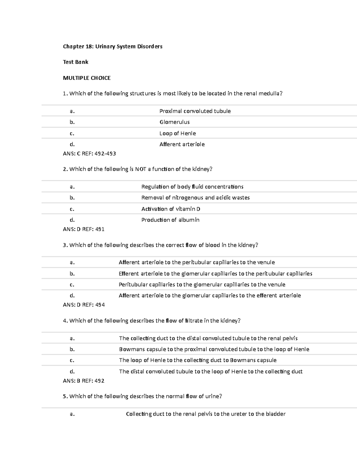 Ch. 18 Test Bank - Gould's Ch. 18 Test Bank - Chapter 18: Urinary ...