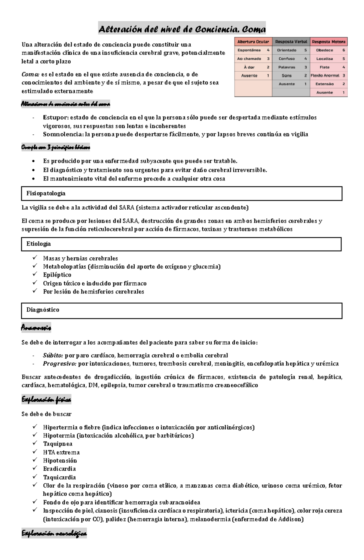 Coma: Definición, Etiología, Diagnóstico y Tratamiento del Estado ...