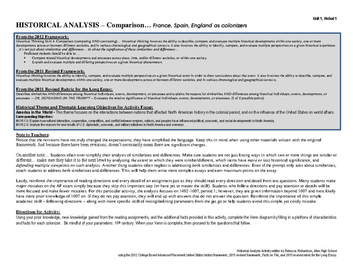 Compare spain france england - Unit 1, Period 1 Historical Analysis ...