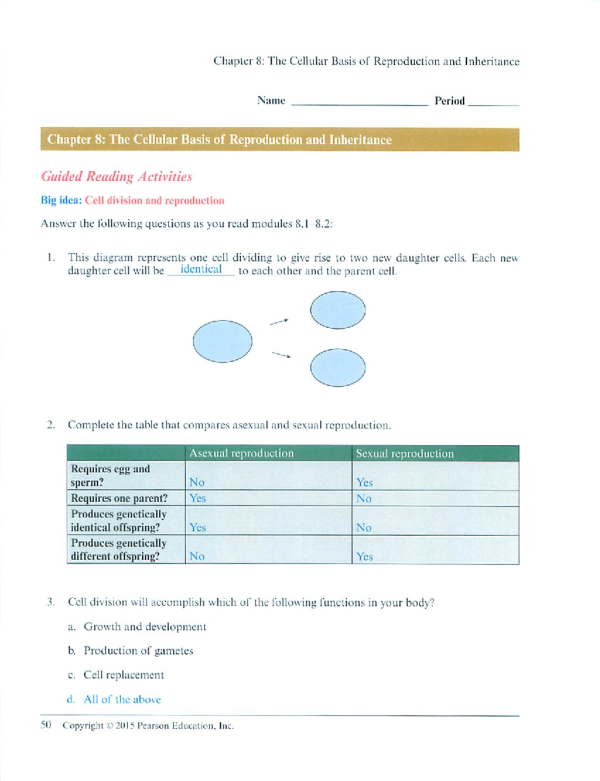 Ch8 Reading Guide Answer Key - Cellular Basis of Reproduction - Studocu