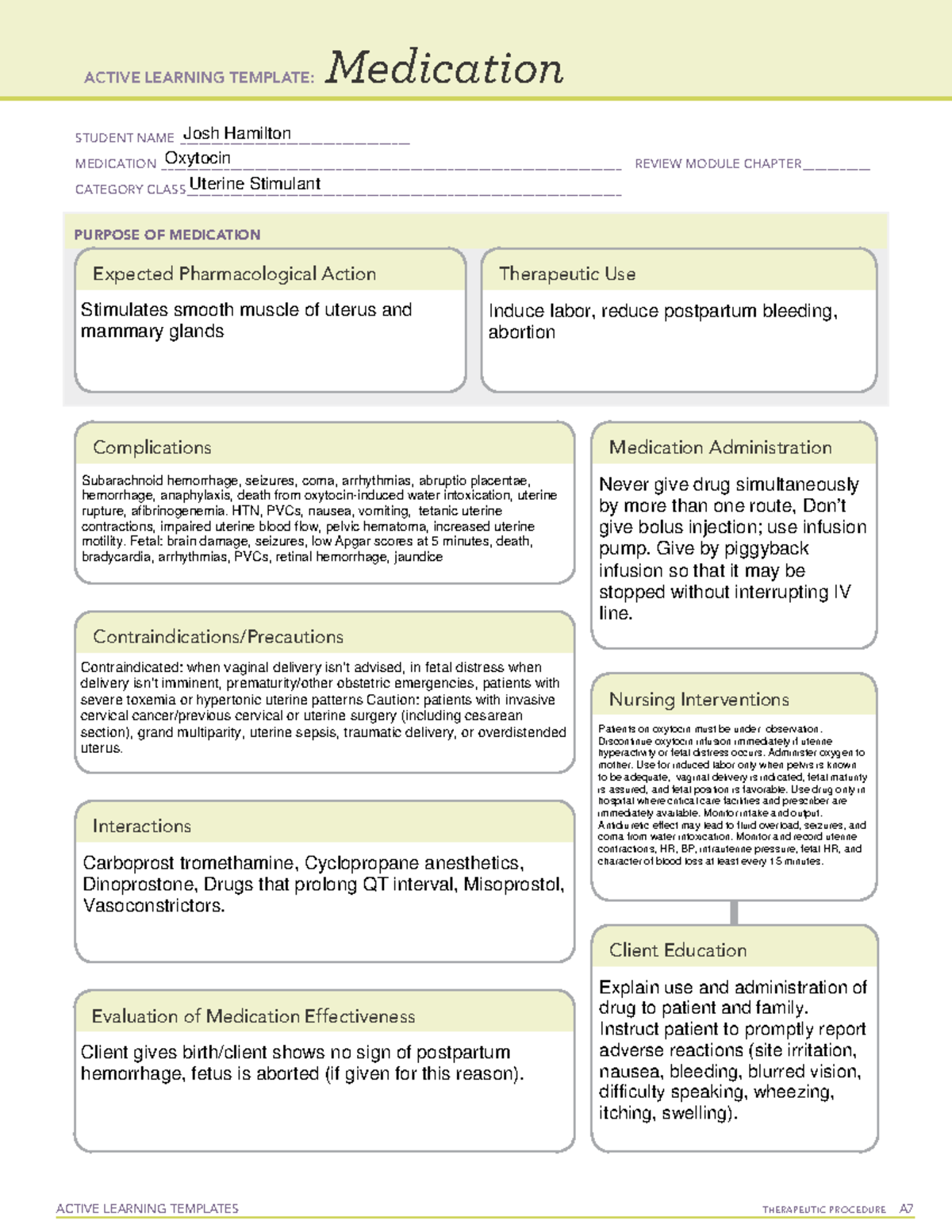 Oxytocin ALT Paperwork: Active Learning Template Overview - Studocu