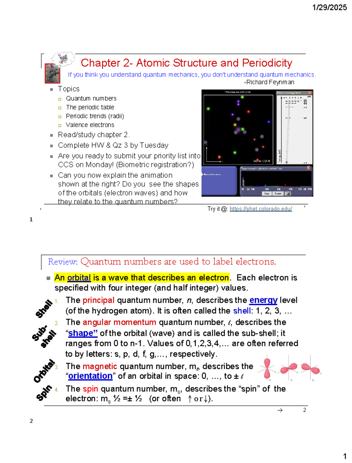 Chapter 2 Review Notes: Atomic Structure & Periodicity for Chem 101 ...
