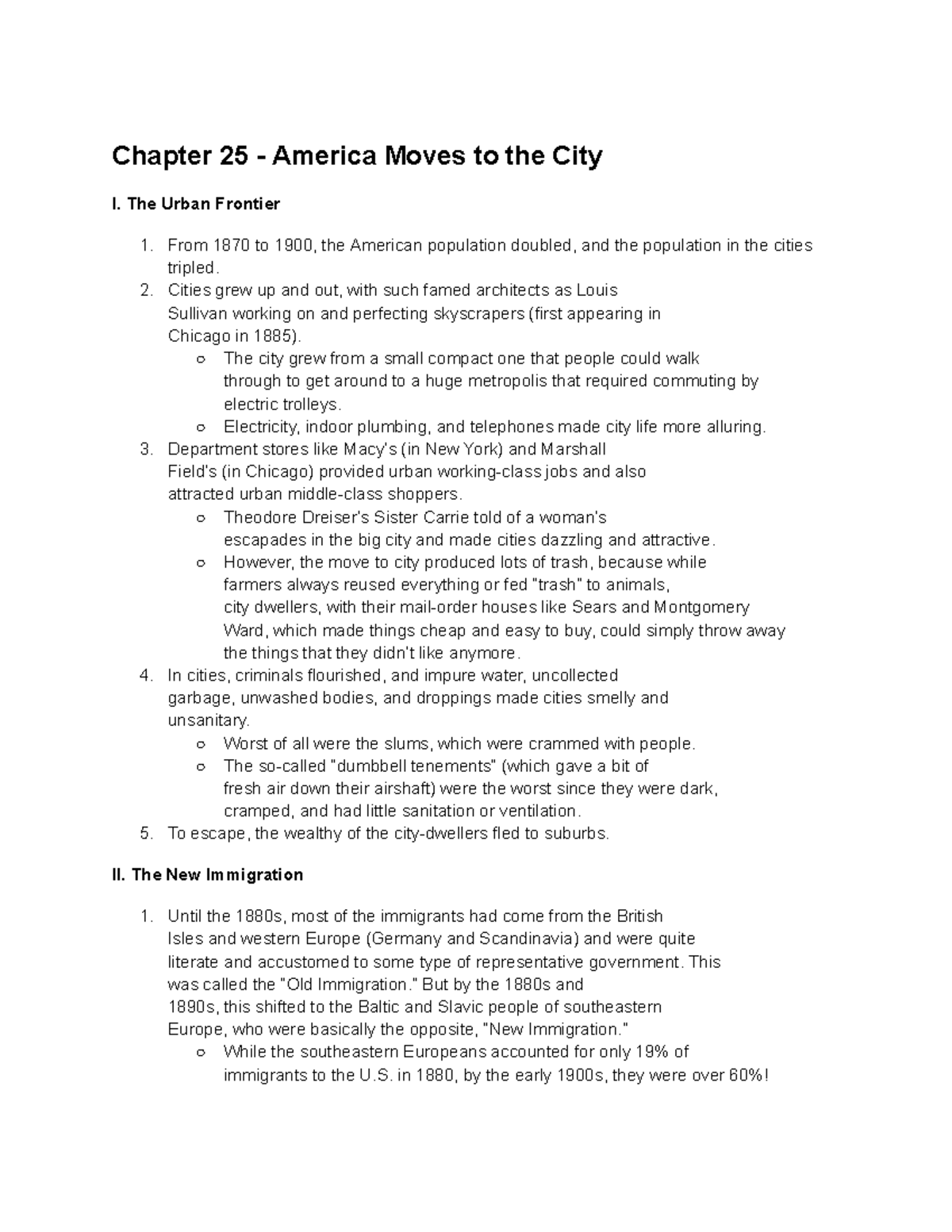 APUSH Chapter 25 - Chapter 25 - America Moves to the City I. The Urban ...