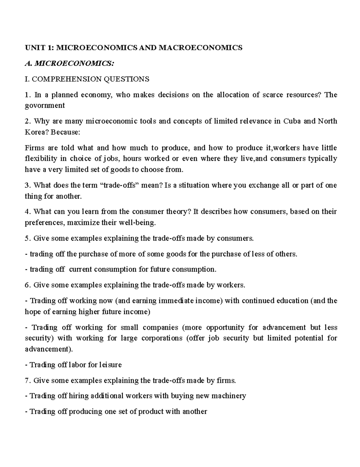 TACN - Unit 1: Microeconomics and Macroeconomics Comprehension ...