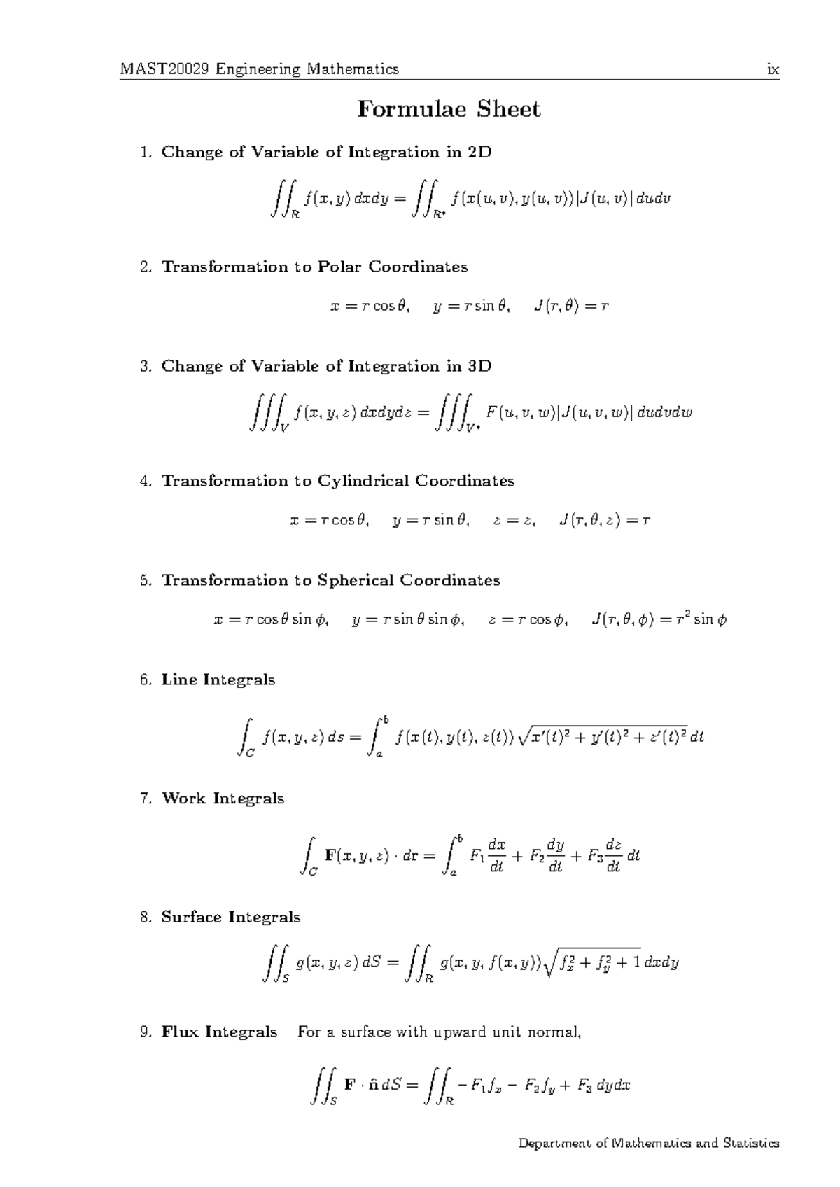 MAST20029 Engineering Mathematics: Essential Formulae Overview - Studocu