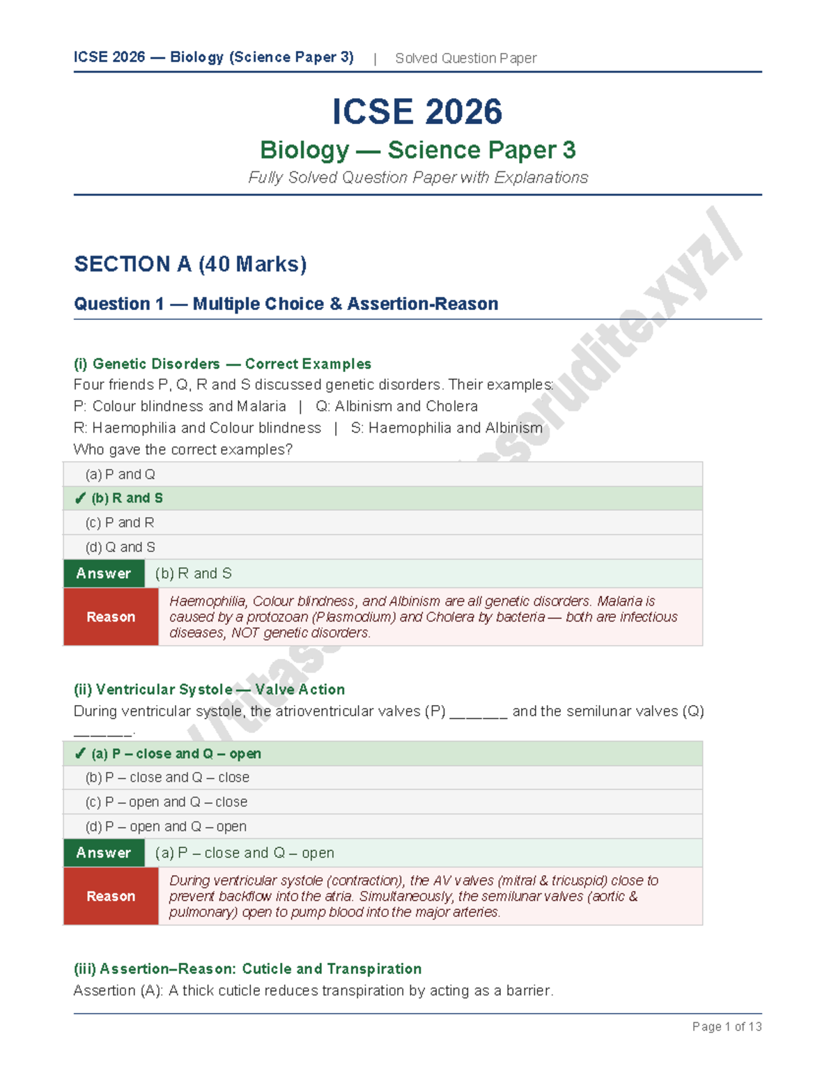 ICSE 2026 Biology (Science Paper 3) Comprehensive Solved Q&A - Studocu