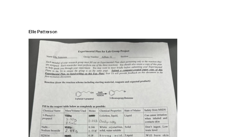 Experimental Plan for Lab Group Project: Elle Patterson (Group A) - Studocu