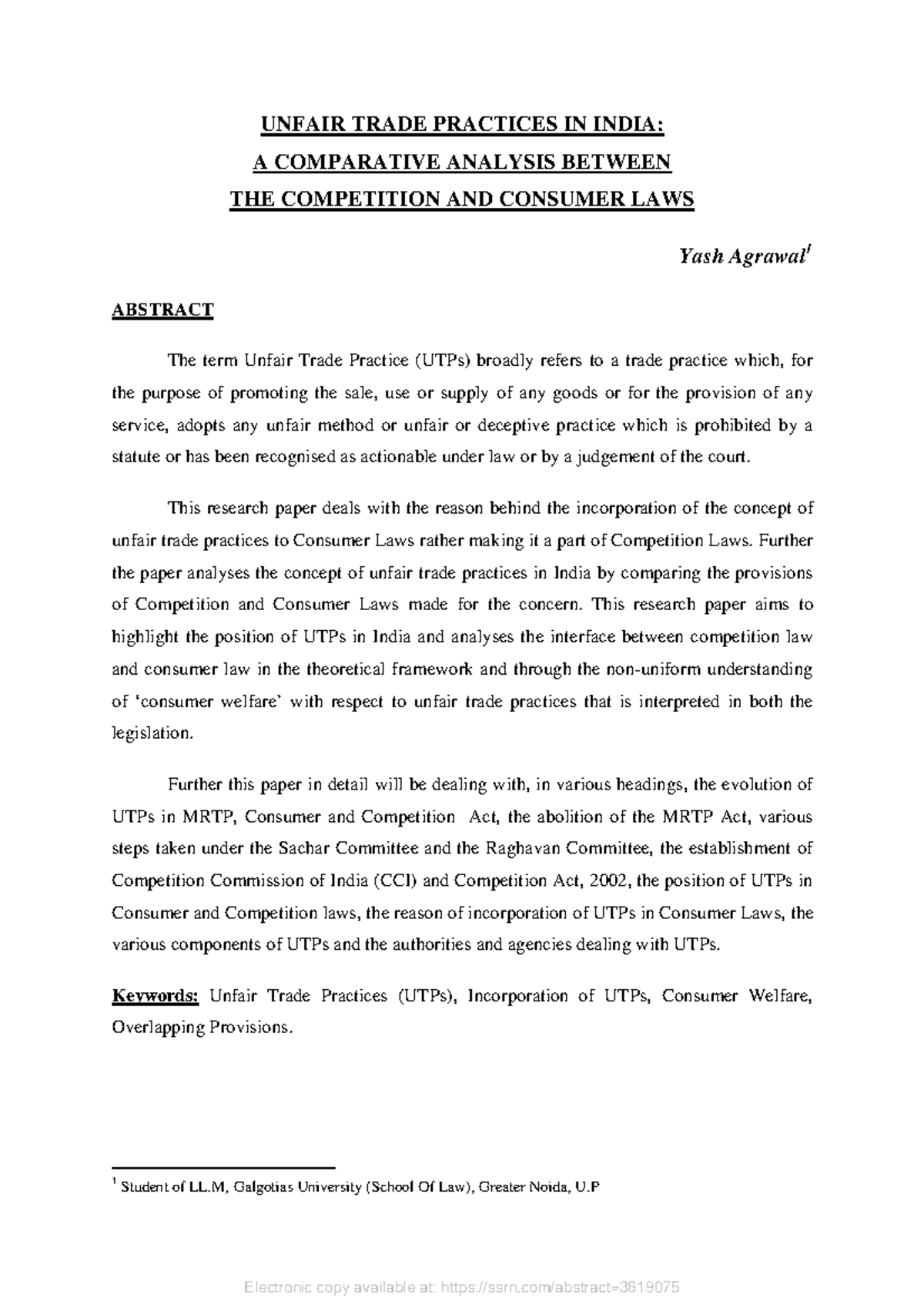 Comparative Study of Unfair Trade Practices: Consumer and Competition Laws - Studocu