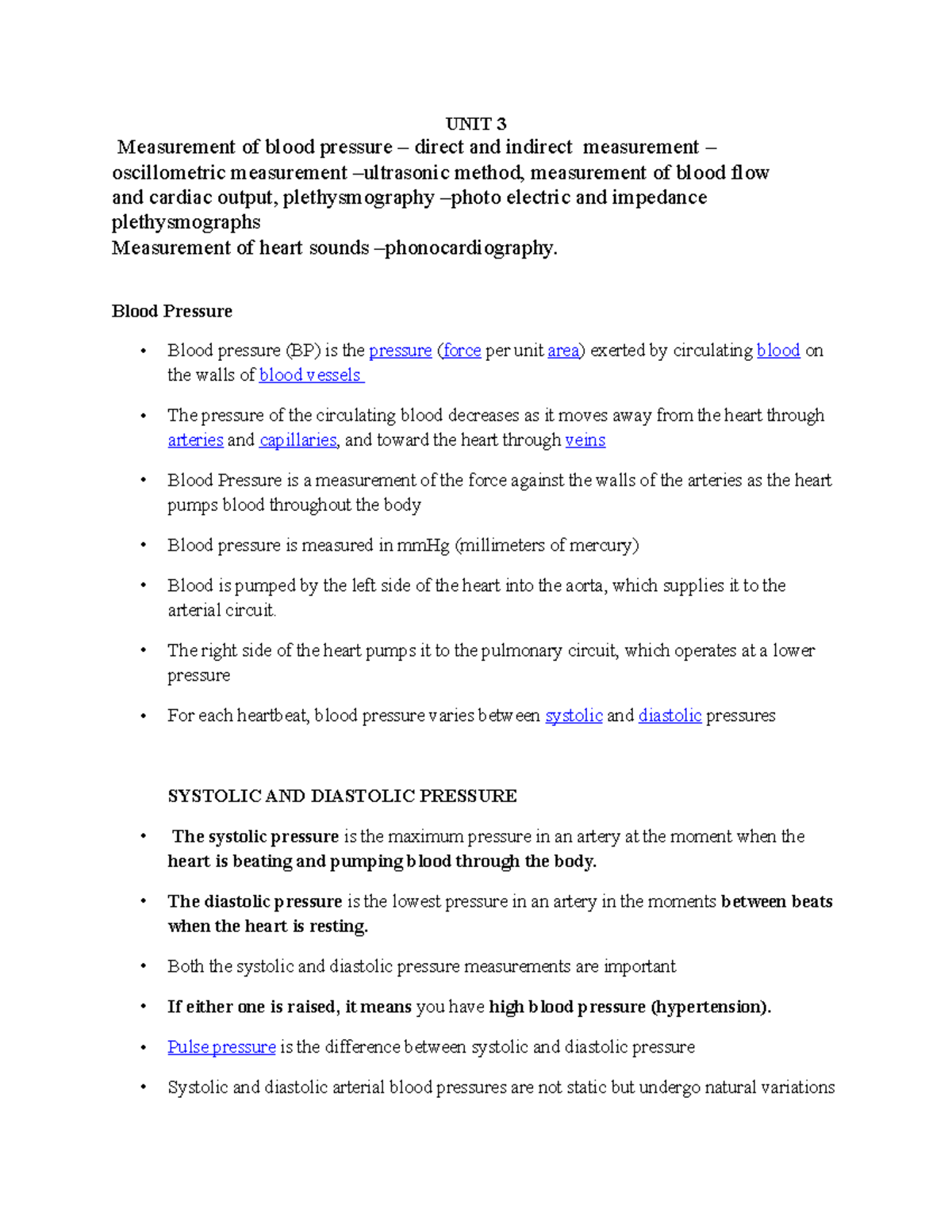 Blood Pressure Measurement - UNIT 3 Measurement of blood pressure ...